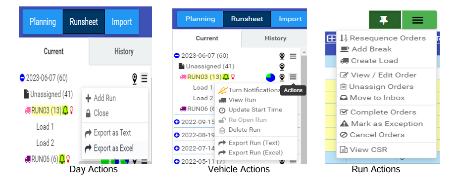 What features are in the Runsheet section?